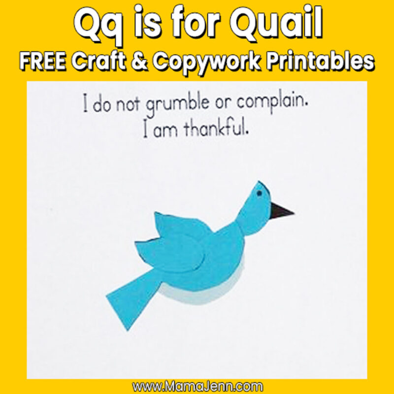 Qq is for Quail: MFW Kindergarten FREE Copywork & Craft Pages
