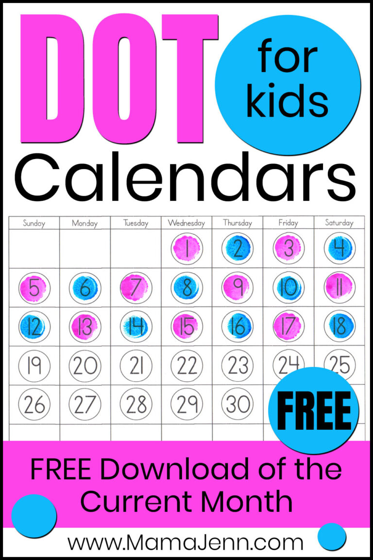 FREE Printable Calendars for Kids: Trace, Color or use Dot Markers