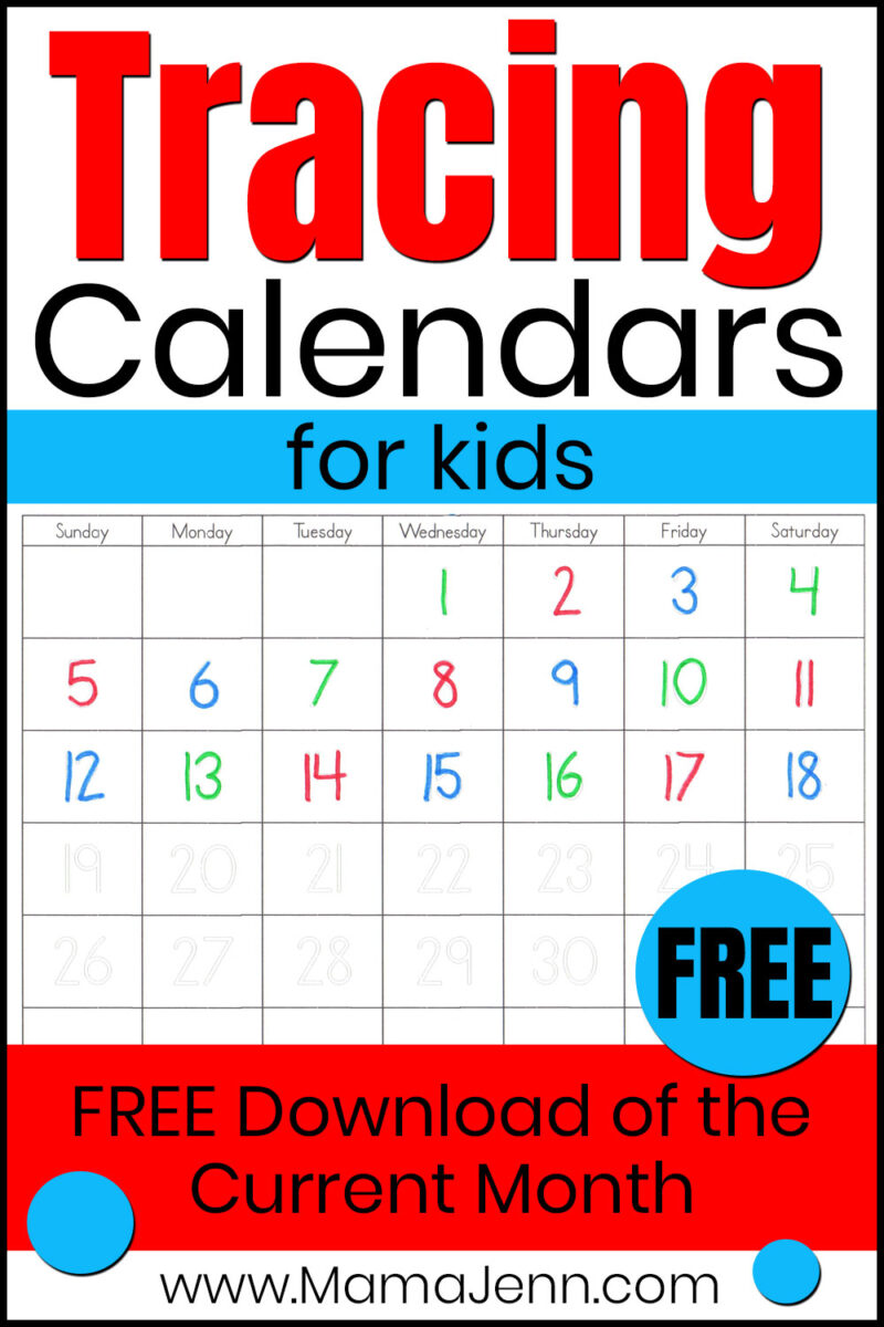 FREE Printable Calendars for Kids: Trace, Color or use Dot Markers